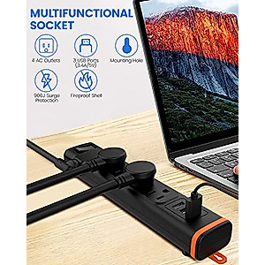 Power Strips Surge Protectors 【2 Pack】 6-Foot Long Black Outlets Surge Protector Outlet Flat Plug with 3 USB Ports 4 Outlet Extender 900J Overload Protection 1875W/15A Total 5V/3A Black