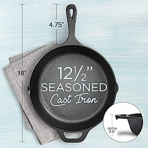 Fresh Australian Kitchen 12.5" Cast Iron Skillets Nonstick - Pre Seasoned Frying Pan Cookware Pan for Cooking