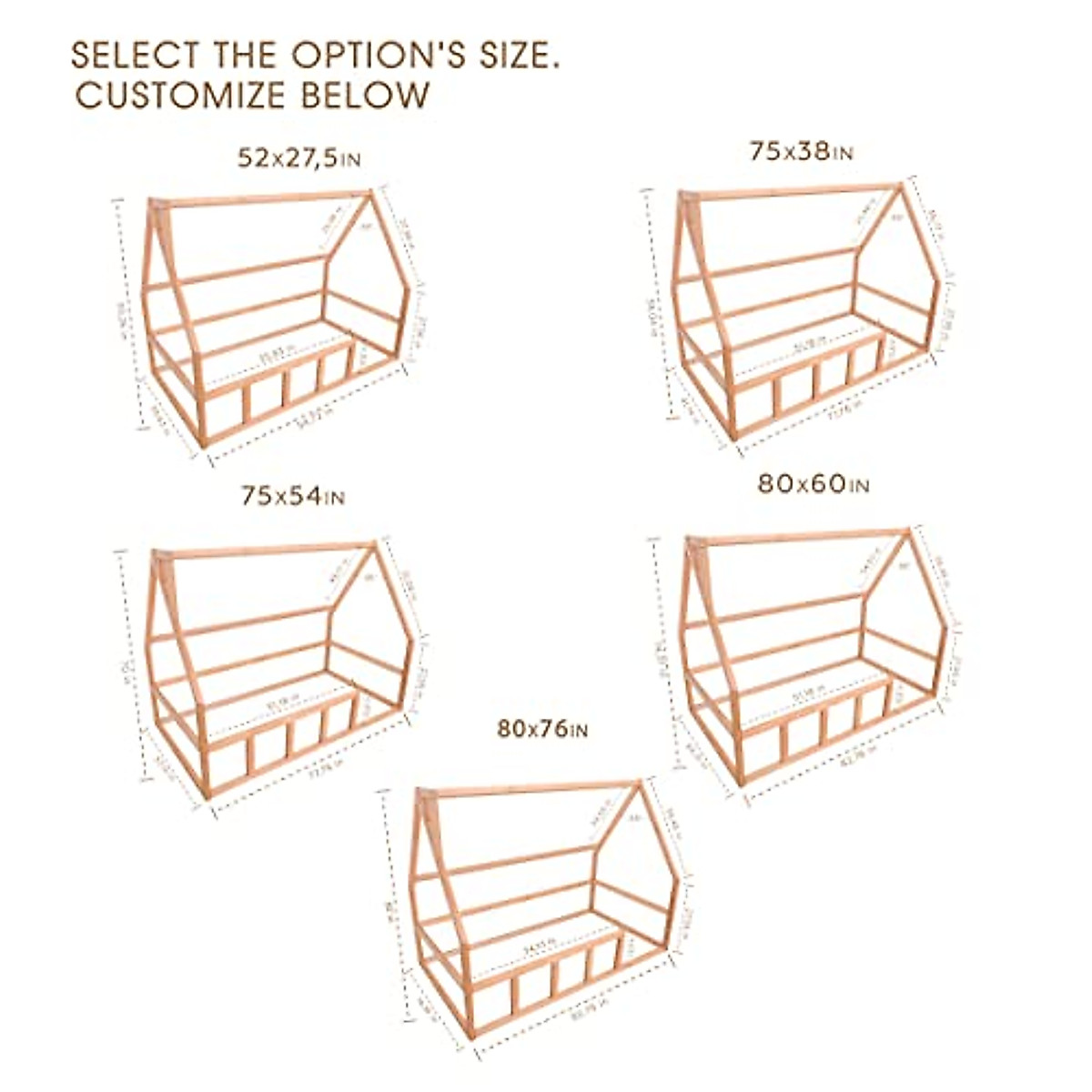 BUSYWOOD Montessori Platform Bed - Toddler bed - Kids Floor Bed House Frame - Natural Wood Daybed Frame - Unique bed (Model 1, Natural Wood, Floor Bed)