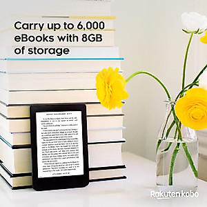 Kobo Nia | eReader | 6” Glare Free Touchscreen | Adjustable Brightness | Thin & Light | eBooks | WiFi | 8GB of Storage | Carta E Ink Technology | Black