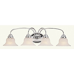 Modern and Sleek 30.5 Inch 4-Light Polished Chrome Bathroom Vanity Light Fixture with Elegant White Alabaster Glass Shade – Illuminate Your Space with Style!