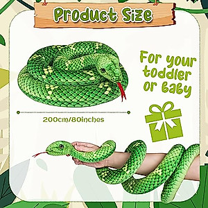 Hozzi Giant Boa Constrictor Large Stuffed Animal Snake Plush Realistic Toy 200cm / 80 Inches Lifelike Gifts for Kids Birthday Party Prank Props (Green)
