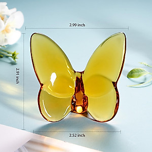 Lioaeust Crystal Butterfly Figurines,Flying Butterfly Figurine Decor Crystal Cut Glass Butterfly Ornament Statue Animal Collectible Gift Home Ornament Decor (Green+Orange)