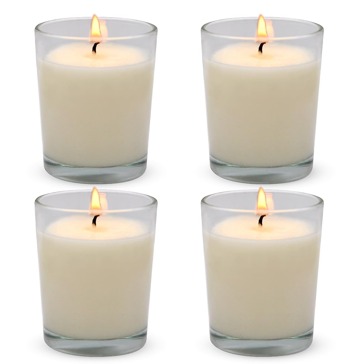 Set of 4 White Votive Candles, Clear Glass Filled Unscented Soy Wax Candle for Home Décor Weddings Spa Holidays Party and DIY