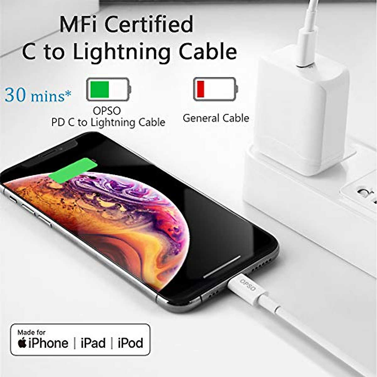 OPSO USB C to Lightning Cable 4ft, [Apple MFi Certified] iPhone 13 Charger Cable,Lightning to USB-C Cable Fast Charging Supports Power Delivery Compatible for iPhone 13/12/11/11 Pro/11 Max/X/XS/XR/XS