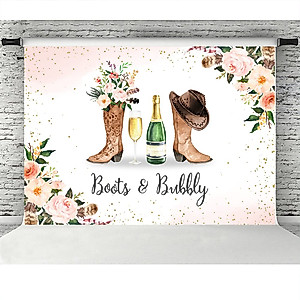 Lofaris Boots and Bubbly Bridal Shower Backdrop Western Country Wedding Background Champagne Bride to Be Engagement Party Decor Cake Table Banner 7x5ft