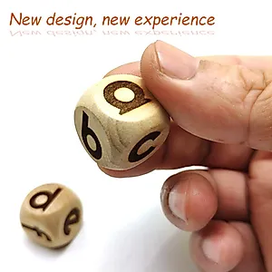 Hometu Creative 20MM 6-Sided Game Dice Set (6Pcs Identical Dices) Wooden Letter Pattern Dices Laser Engraved Rolling Decider for Party Playing Games