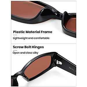 Veda Tinda Vision Trendy Retro Rectangle Sunglasses for Women 80s 90s Y2k Style Narrow Sunnies Cool Vintage Black Frame Brown Lens Sun Glasses UV400 Protection C62S04