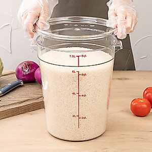Restaurantware Met Lux 8 Quart Food Storage Container, 1 Round Commercial Storage Container - Lid Sold Separately, With Volume Markers, Clear Plastic Food Prep Bucket, Space-Saving Storage