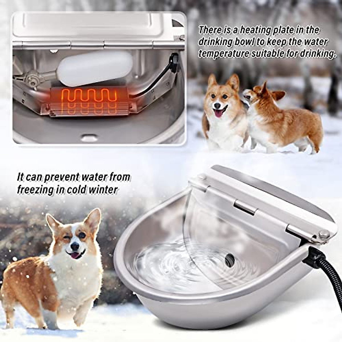 KHEARPSL Automatic Heated Water Bowl Heated Livestock Dog Waterer Heated Pet Thermal-Bowl Heated Waterer for Dog Cattle Cow Horse Chicken Pig Goat (Curved Bottom Waterer Kit)