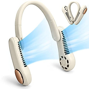 Odoland Portable Neck Fan, Foldable Bladeless Fan Hands Free USB Rechargeable Personal Fan, Leafless Headphone Design 3 Speed Powered Desk Fan for Outdoor Office Travel, White