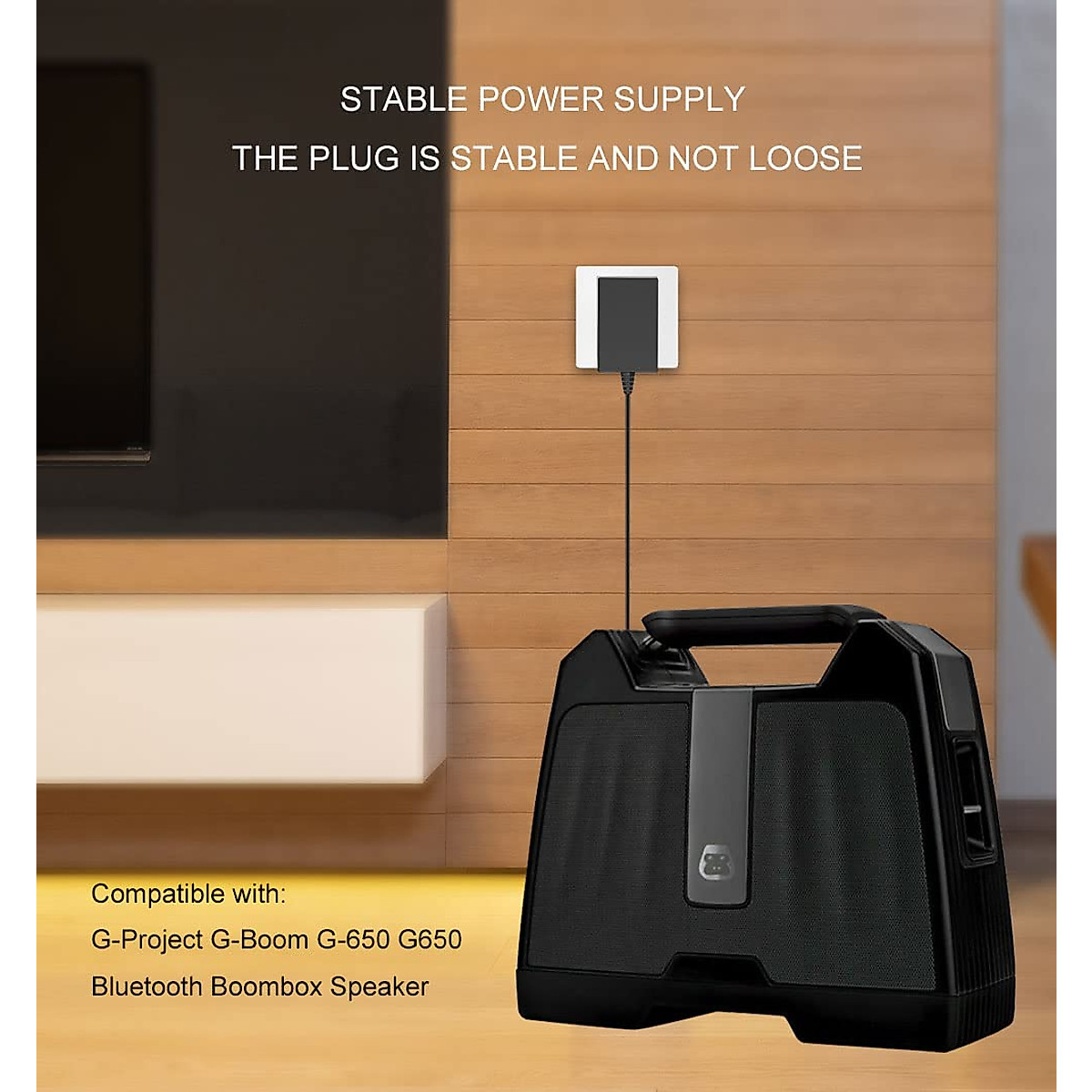 AC DC Adapter Charger Fits for G-Project G-Boom G-650 G650 Wireless Bluetooth Boombox Speaker, AC 110-240V to DC 12Volt 2Amp Charger Plug 5.5 X 2.5/2.1mm Portable Speaker Power Supply Cord