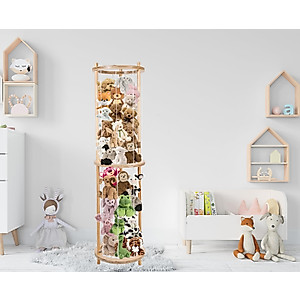 Vechor Round Animal Zoo Storage, Soft Toy Organizer, Solid Wood Zoo Cage for Plush Toys, Stuffed Animals Holder for Bedroom Playroom Nursery Room.