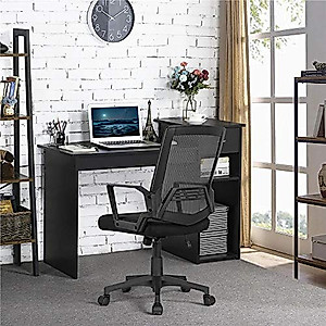 Yaheetech Home Office Modern Desk and Chair Set Computer Desk w/Drawer & Shelves with Ergonomic Mesh Height Adjustable Office Chair