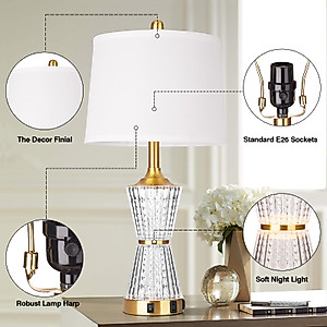 26" Modern Table Lamps, Gold Set of 2 Table Lamps Night Light with 2 USB Charging Ports & AC Outlet, Bedside Nightstand Lamp White Shade for Living Room Bedroom Home Decor(2 LED Bulbs Included)