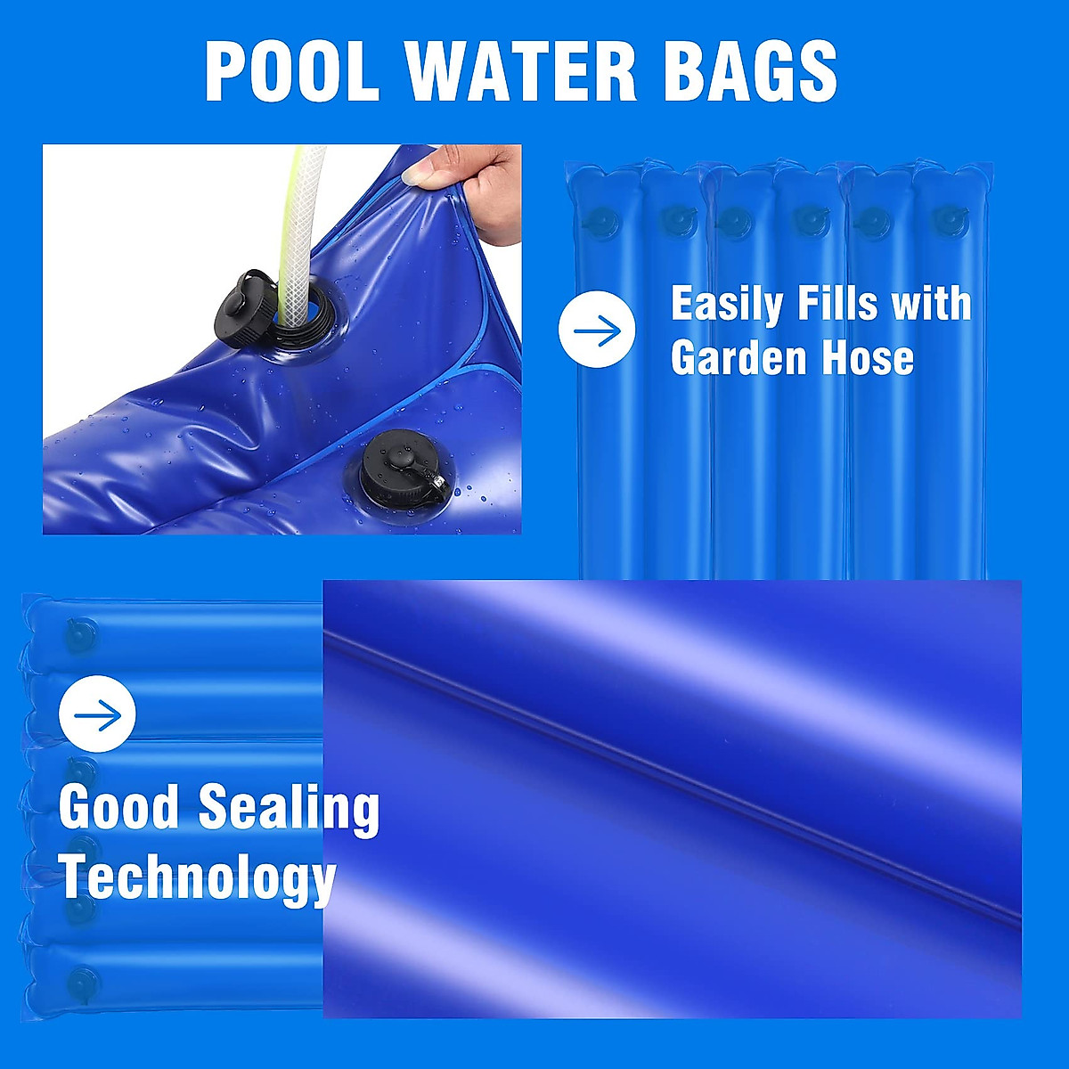 8.5 Ft Double Chamber Pool Water Bags, Water Tubes | Pool Cover Weights for Inground Pool Cover, Extra Durable 0.4mm PVC Water Weight Bags with Screw Caps, Winter Pool Bags for Closing Kit -5 Pack