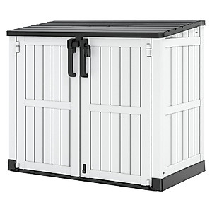 LHBGO Outdoor Resin Storage Shed 36 Cu. Ft. Generator Horizontal Storage Large Capacity Weather Resistant Storage Box, Lockable Resin Waterproof Shed for Garbage Cans, Garden Tools