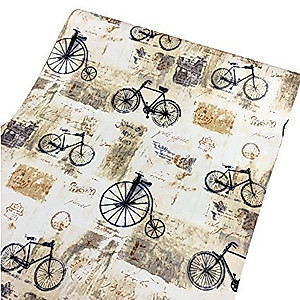 HOYOYO 17.8 x 78 Inches Self-Adhesive Shelf Liner, Self Adhesive Dresser Drawer Paper Wall Sticker Home Decoration Beige Bicycle
