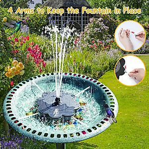 GAIZERL Solar Fountain, 2024 Upgrade Lucky Flower 3.5W Solar Bird Bath Water Fountain with Lights, and 2000mAh Battery, Solar Powered Hummingbird Fountain Pump with 7 Nozzles, 4 Fixed Pipes for Garden