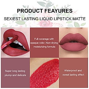 BKPPLZP 6PCS Matte Liquid Lipstick Sets,Nude Lip Stain,Lasting Waterproof Matte Lipstick Set,Non-Stick Cup,Fade-Free Lip Gloss Set ,Ladides Long wear Lip Makeup Lipstick Set（SetB