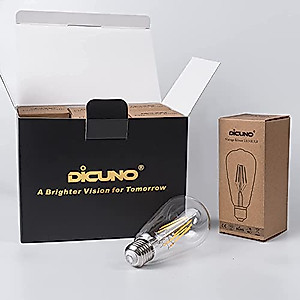 DiCUNO ST64 Edison Bulb Dimmable, Vintage LED Filament Light Bulbs, Warm White 2700K, 10W (100 Watt Equivalent), 1100 Lumens, 120V, E26 Standard Medium Base Clear Glass Retro Lighting, 6 Packs