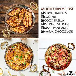 Hakan Copper Round Chef Pan | Traditional Ottoman Style Handmade Copper Frying Pan | Authentic Design Copper Cookware | Hand-Crafted Hammered Copper Sahan | Turkish Egg Omelet Skillet, 7”