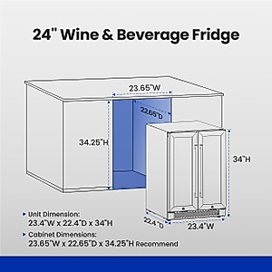 Yeego Wine and Beverage Refrigerator 24", Dual Zone Beverage Cooler Wine Fridge with Upgrade Quiet Cooling, Anti-UV Glass Door, 20 Bottles & 60 Cans Large Capacity, Built-in/Freestanding/Undercounter
