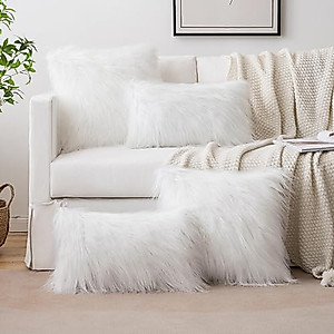 MIULEE Pack of 2 Decorative Faux Fur Throw Pillow Covers New Luxury Series Style Fluffy Pillow Case Cushion Cover for Sofa Bedroom Car 16 x 16 Inch White