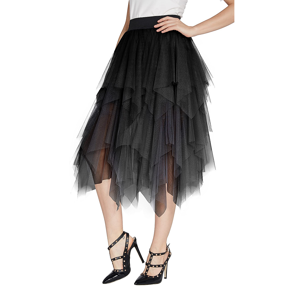 Urban CoCo Women's Sheer Tutu Skirt Tulle Mesh Layered Midi Skirt (M, Series 1-Black)