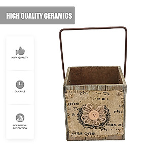 CIYODO 1pc Craft Table Bouquets Square Wedding Ornament Pot Outdoor Flowerpot Pots Wood Handle Patio Indoor Vase Plant Flower Windowsill Natural Center Window Home Bonsai Container