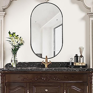 Antok Oval Mirror, 17"x30" Black Oval Bathroom Mirror for Wall, Vanity Mirror, Pill Shaped Mirror, Oval Wall Mirror for Bathroom,Living Room,Bedroom, Black