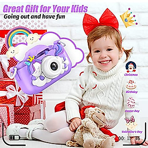 Upgrade Unicorn Kids Camera, Christmas Birthday Gifts for Girls Boys Age 3-12, 1080P HD Selfie Digital Video Camera for Toddlers, Cute Portable Little Girls Boys Gifts Toys for 3 4 5 6 7 8 9 Years Old