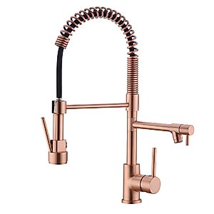 Avola Classical Kitchen Faucet,Single Handle Kitchen Sink Faucets,Copper Kitchen Faucet with Pull Down Sprayer,Rose Gold Kitchen Faucet,Spring Kitchen Sink Faucet Copper