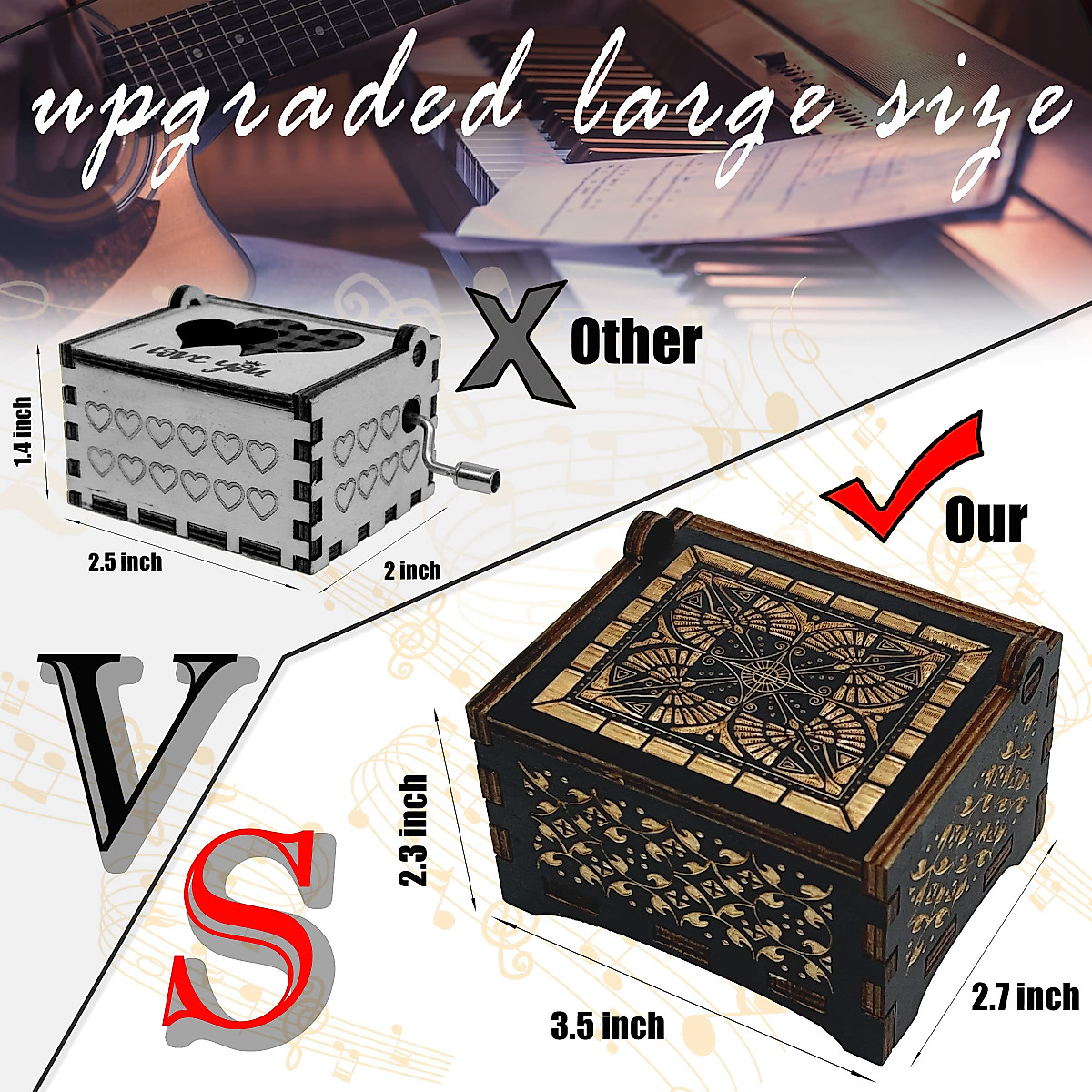 BAOSIWA Can't Help Falling in Love Music Box, Large Size Engraved Wooden Music Box Romantic Gifts for Girlfriend Boyfriend Her Him Wife Husband Anniversary Birthday