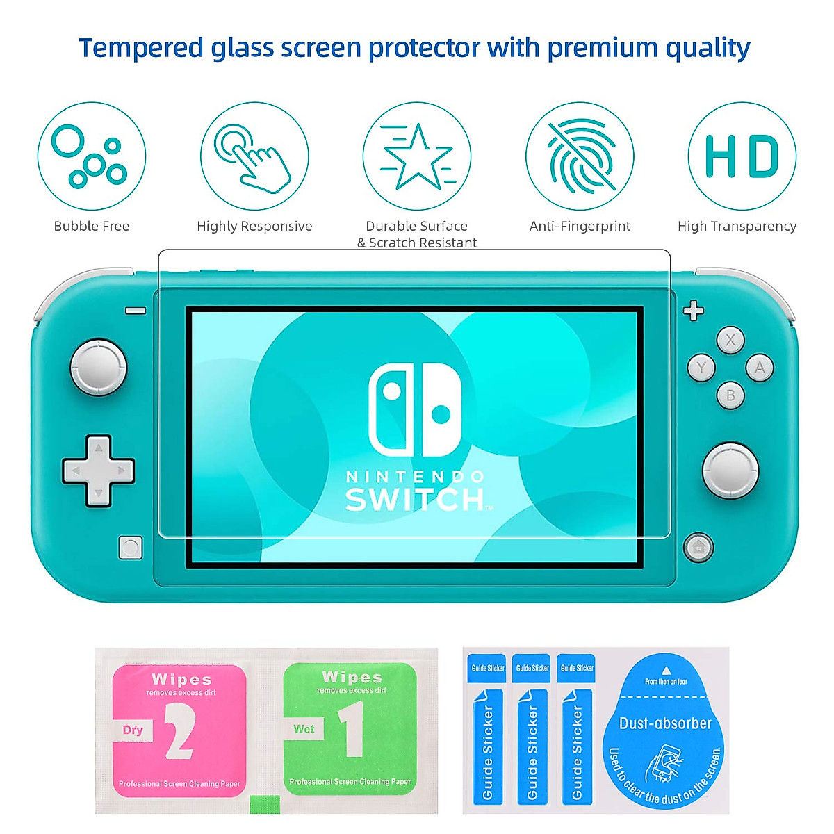 Protective Case Bundle for Nintendo Switch Lite, Tempered Glass Screen Protector, 4 Game Card Slots, Kick-Stand, Ergonomics Hand Grip, Shockproof, Anti-Scratch, Slim for Nintendo Switch Lite Case Blue