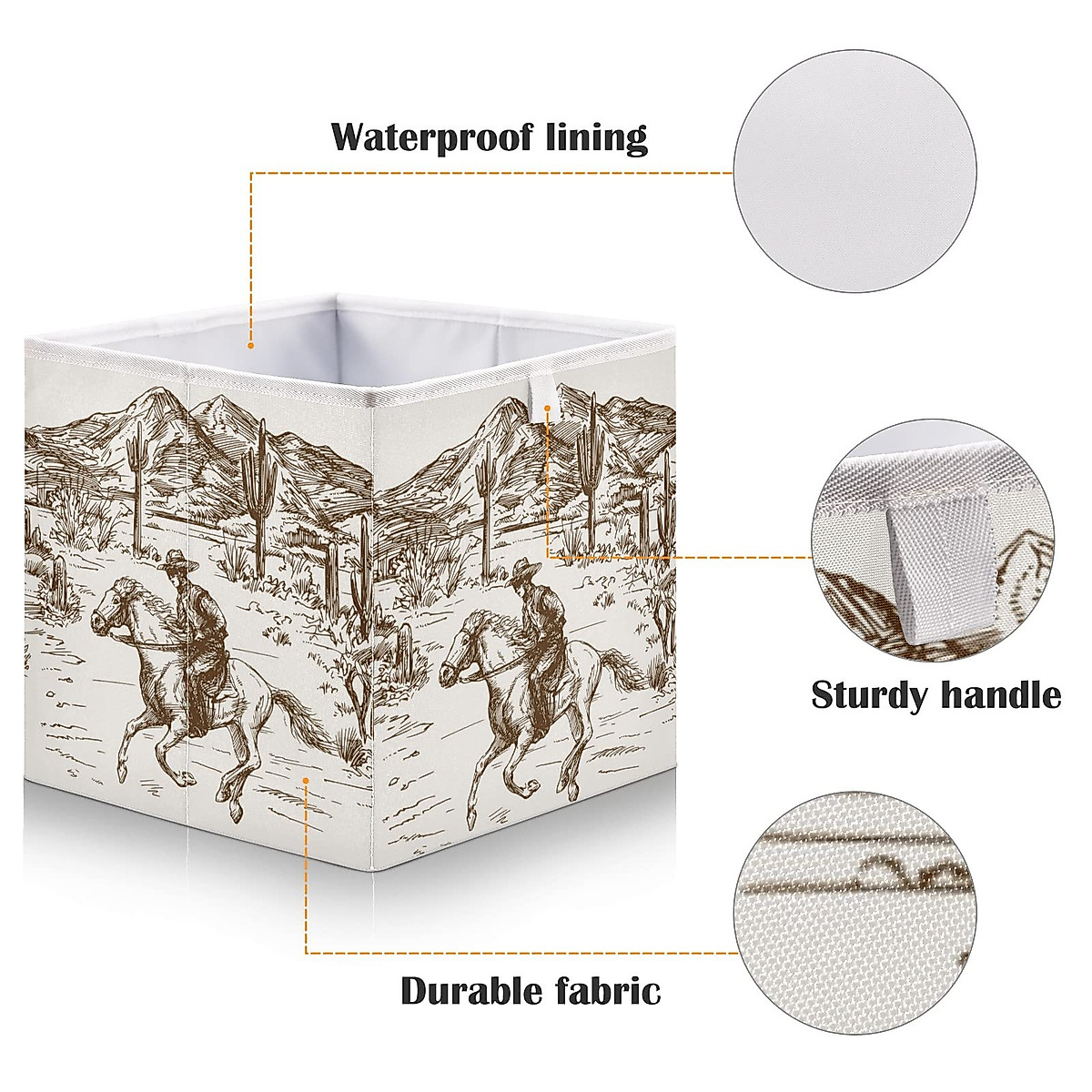 linqin Wild-west-desert-cowboy Collapsible Open Storage Bins, Foldable Toy Nursery Storage Basket Bin Cloth Cube Rectangular Organizer with Handles for Shelves Closet Home Decor