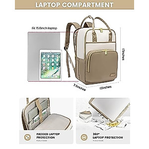 LOVEVOOK Laptop Backpack for Women 15.6 Inch, Travel Backpack Personal Item Size Carry On Bag, Women’s Computer Backpack Work Laptop Bag With Water-Resistant, College Backpack Teacher Nurse Bag, Khaki