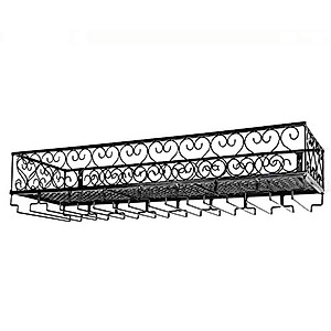 Creative Upside Down Wine Rack Iron Art Red Wine Glass Holder Household Suspension Storage Shelf J1117, PIBM, Black, 80cm