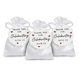 BEAVOING 60PCS Satin White Gift Bags, 4 x 6 Inches Jewelry Pouches Wedding Favor Drawstring Bags Baby Shower Christmas Gift Bags, Candy Bags with Thank You Tags