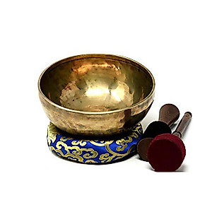 8" Large Hand-hammered Tibetan Singing Bowl for Meditation, Healing, Mindfulness, Relaxation ~ Antique Finished Bowl, Wooden Mallet, drum-stick, Silk Made Cushion