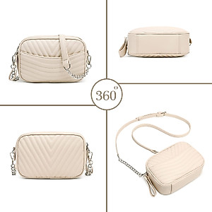 Crossbody Bags For Women, Small Quilted Purses Lightweight Camera Bag Stylish Double Zipper Shoulder Purse And Handbags Beige