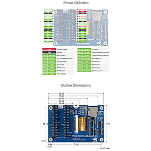 3.5inch Touch Display Module for Raspberry Pi Pico Series Board, Resistive Touch Controller XPT2046, ILI9488 Driver, Using SPI Bus, 65K Colors, 480×320 Pixels