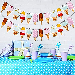 Leinuosen 2 Pack Ice Cream Bar Banner Ice Cream Banner Ice Cream Party Garland for School Summer Kid Birthday Party Decoration