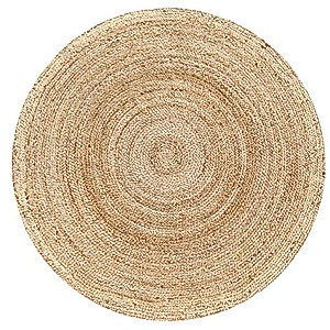 Hausattire Hand Woven Jute Braided Rug, 4' Round - Natural, Reversible Area Rugs for Living Room, Kitchen, 4 Feet Round