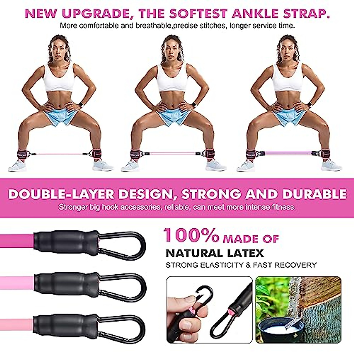 HOXWC Ankle Resistance Bands with Cuffs, Ankle Bands for Working Out, Ankle Resistance Band for Leg, Booty Workout Equipment for Kickbacks Hip Fitness Training, Exercise Bands for Butt Lift Women