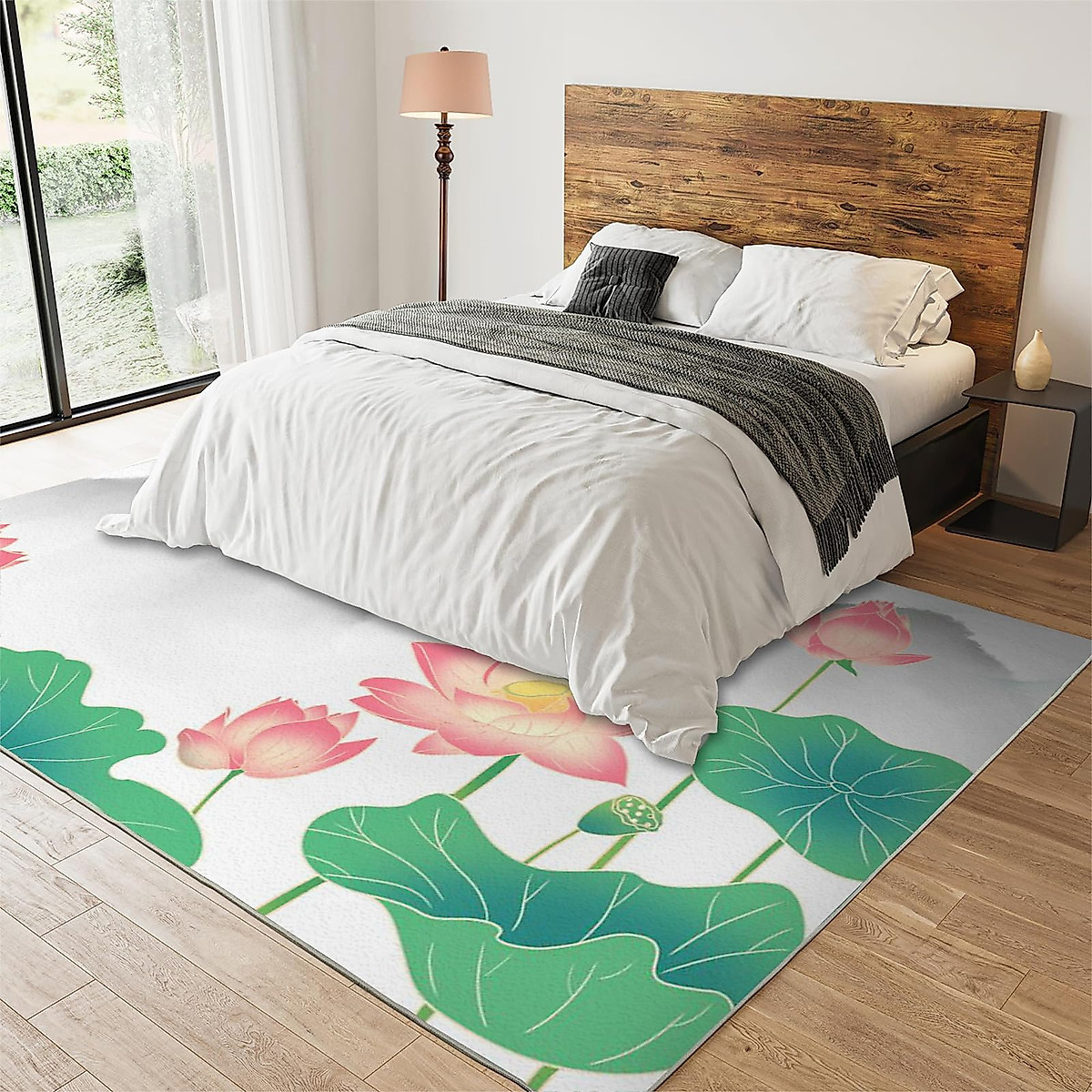 Lotus Lotus Leaf Rugs,Vintage Ink Painting Living Room Carpet Washable Flannel with Non-Slip Carpet Bedroom Dining Room Office Entrance2 x 6ft