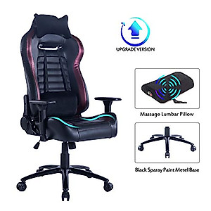 Massage Gaming Chair Big and Tall Gaming Chair - Metal Base High Back Racing Game Chair Computer Chair, Ergonomic Leather Executive Gaming Chair with Headrest and Lumbar Pillow