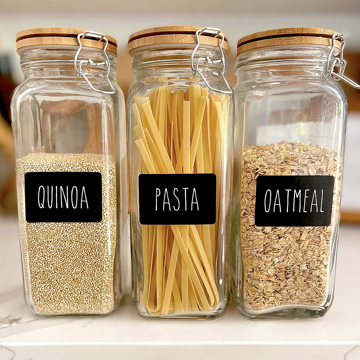 QUART + PINT 134 Kitchen Pantry Labels for Containers. Preprinted Retro Handwritten Style. Black Matte Sticker White Text. Waterproof Stickers. Organization Labels for Jars Canisters & Storage Bins.