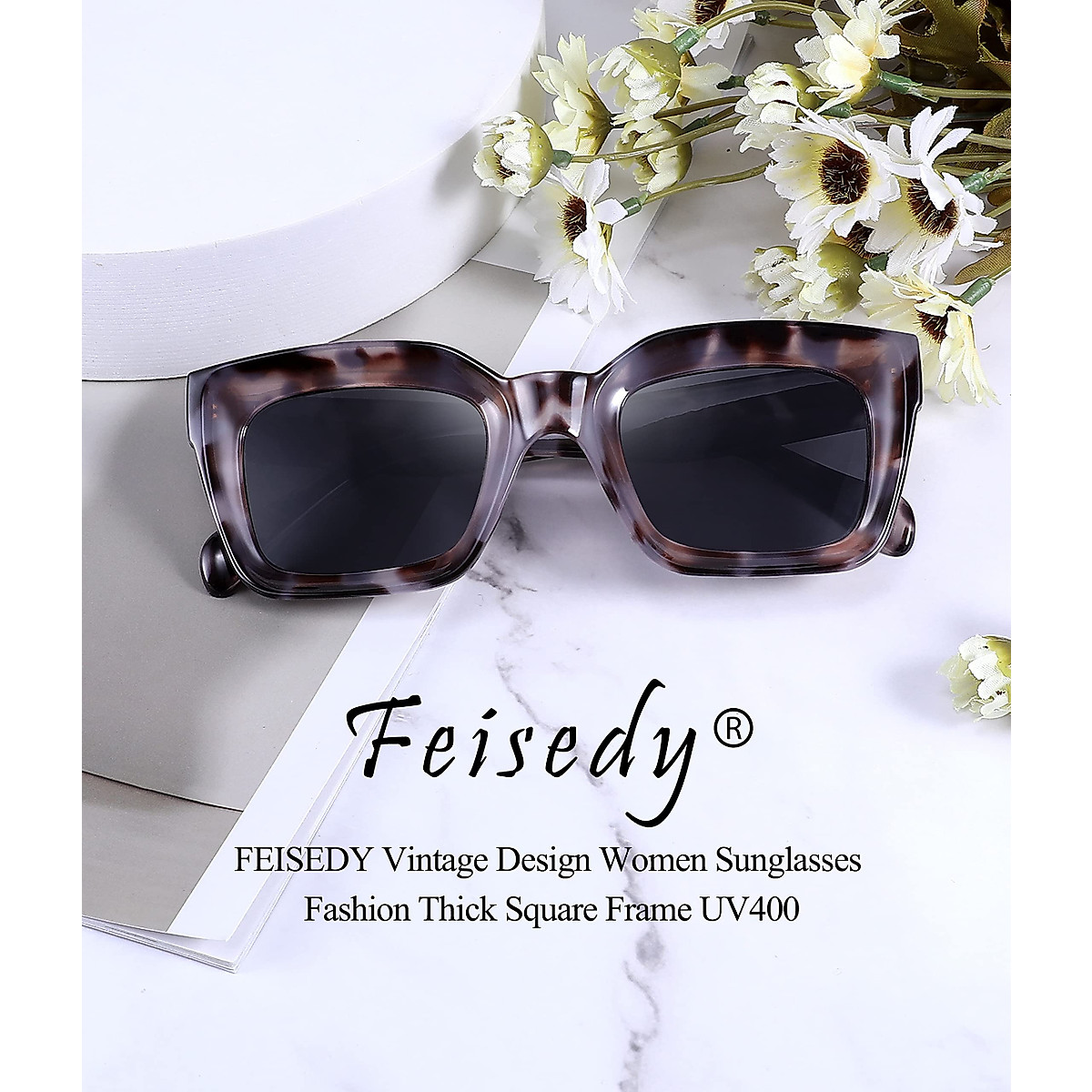 FEISEDY Classic Women Sunglasses Fashion Thick Square Frame UV400 B2471