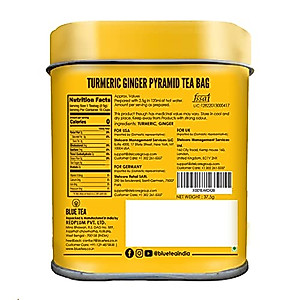 BLUE TEA - Turmeric Ginger Tea - 15 Tea Bags | PRIME SAVING DAY | AYURVEDIC BLEND | Detox Tea - Immunity Booster - Caffeine-free - Vegan - Non-GMO - Gluten Free - Natural Ingredients | Tin Pack